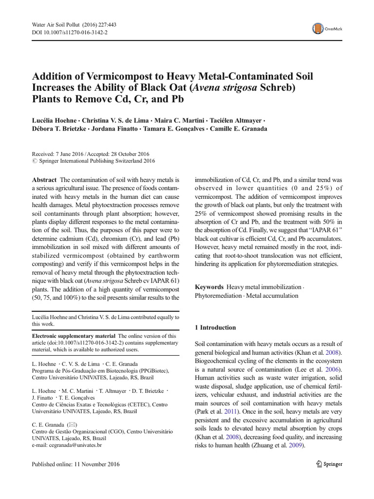 Addition of Vermicompost To Heavy Metal-Contaminated Soil | PDF