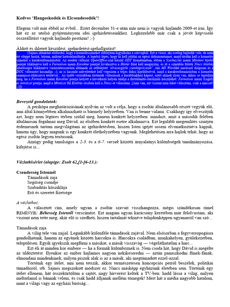 Zsolt 62, (1-) 6-13. - Csendesség Istennél - Óév | PDF