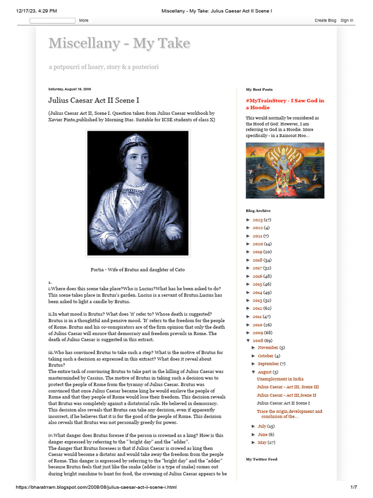 Julius Caesar Act II Scene I Analysis | PDF