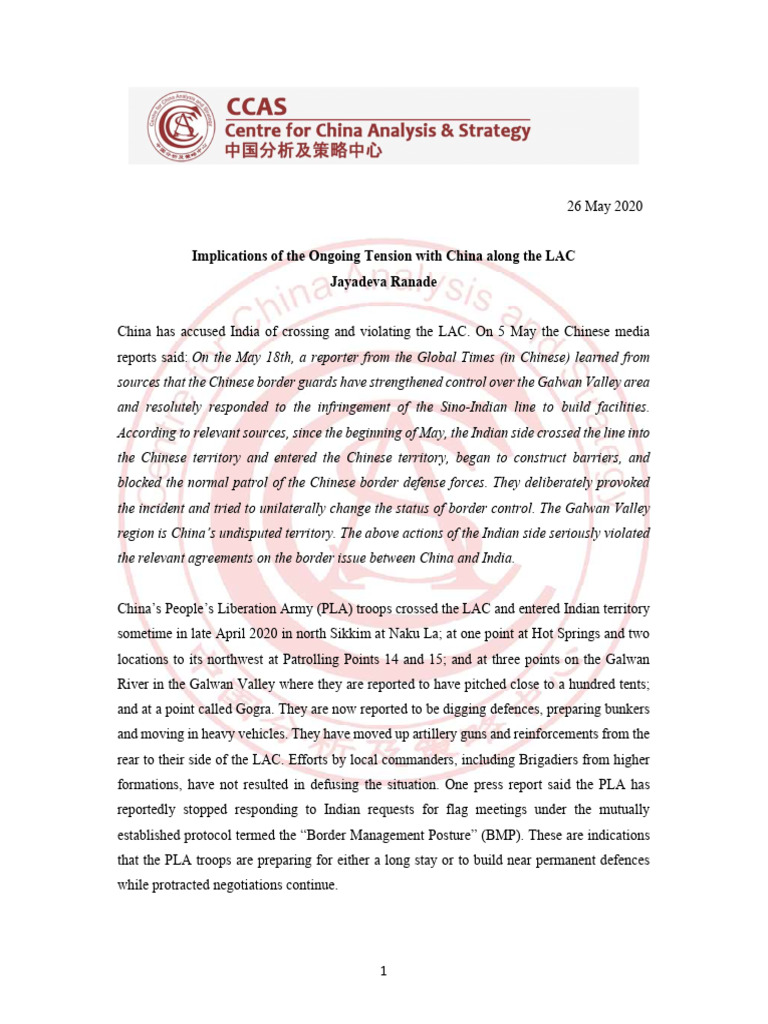 Implications Ongoing Tension With China Along LAC | PDF | Xi Jinping ...