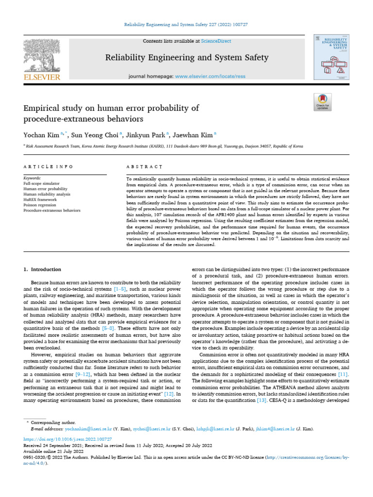 Empirical Study On Human Error Probability of Procedure Extraneous ...