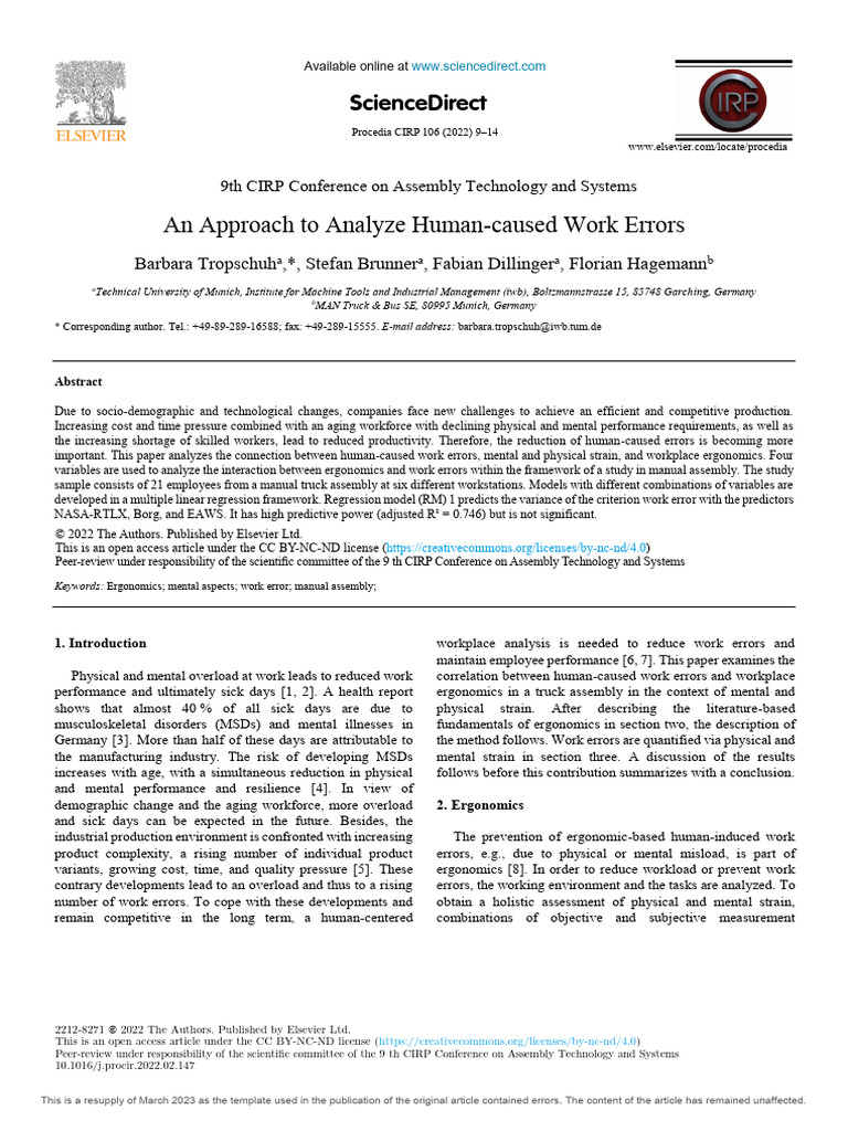 An Approach To Analyze Human Caused Work Errors | PDF | Errors And ...