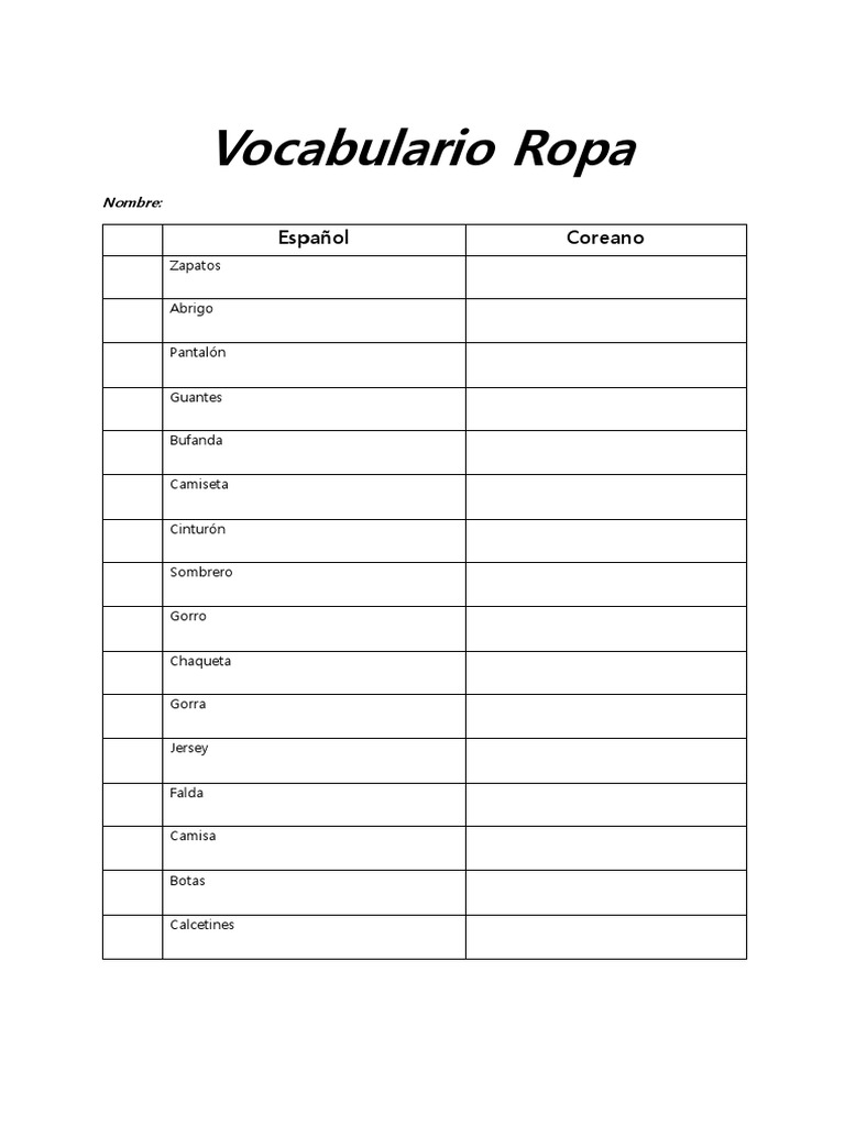 Ropa Vocabulario | PDF