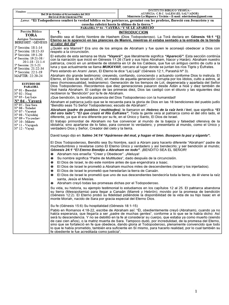 Parashá #4 Vayerá 5784 | PDF | Abrahán | Sarah