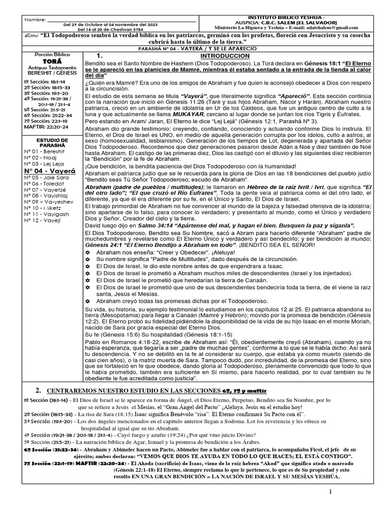 Parashá #4 Vayerá 5784 | PDF | Abrahán | Sarah