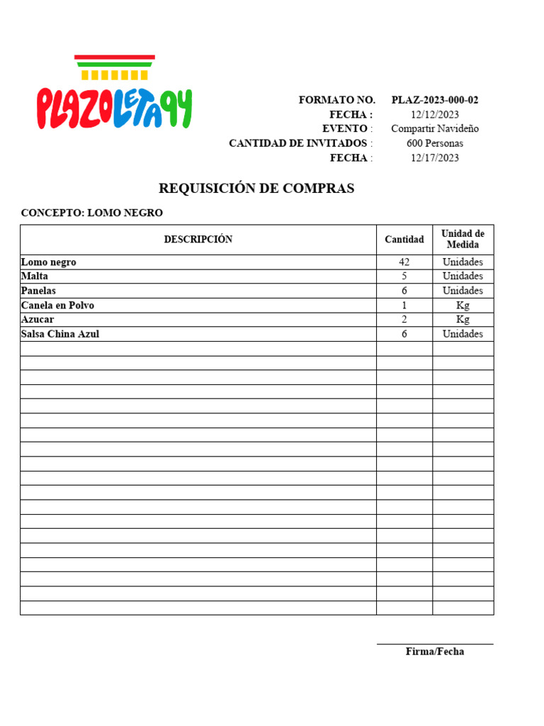 Formato de Requisicion de Compras Plaz-2023-000-02 | PDF | Cocinando ...