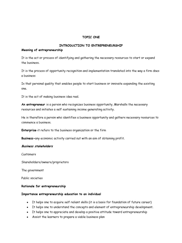 TOPIC ONE Enterprenuership | Download Free PDF | Entrepreneurship | Motivation