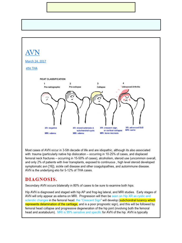 Hip AVN Osteonecrosis in THA Arthroplasty of The Hip | PDF