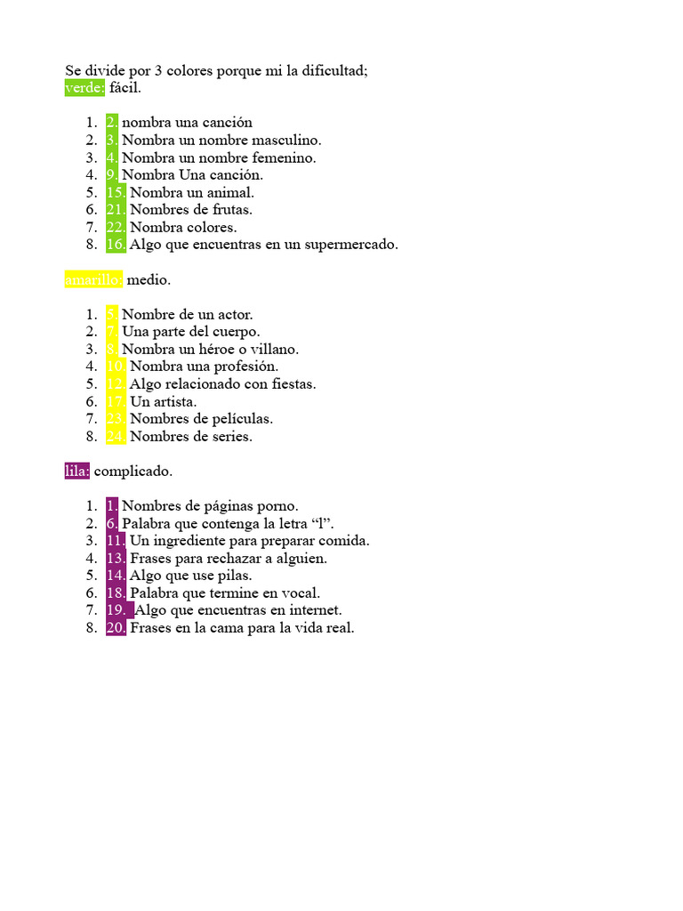 Preguntas y categorías para Basta | PDF