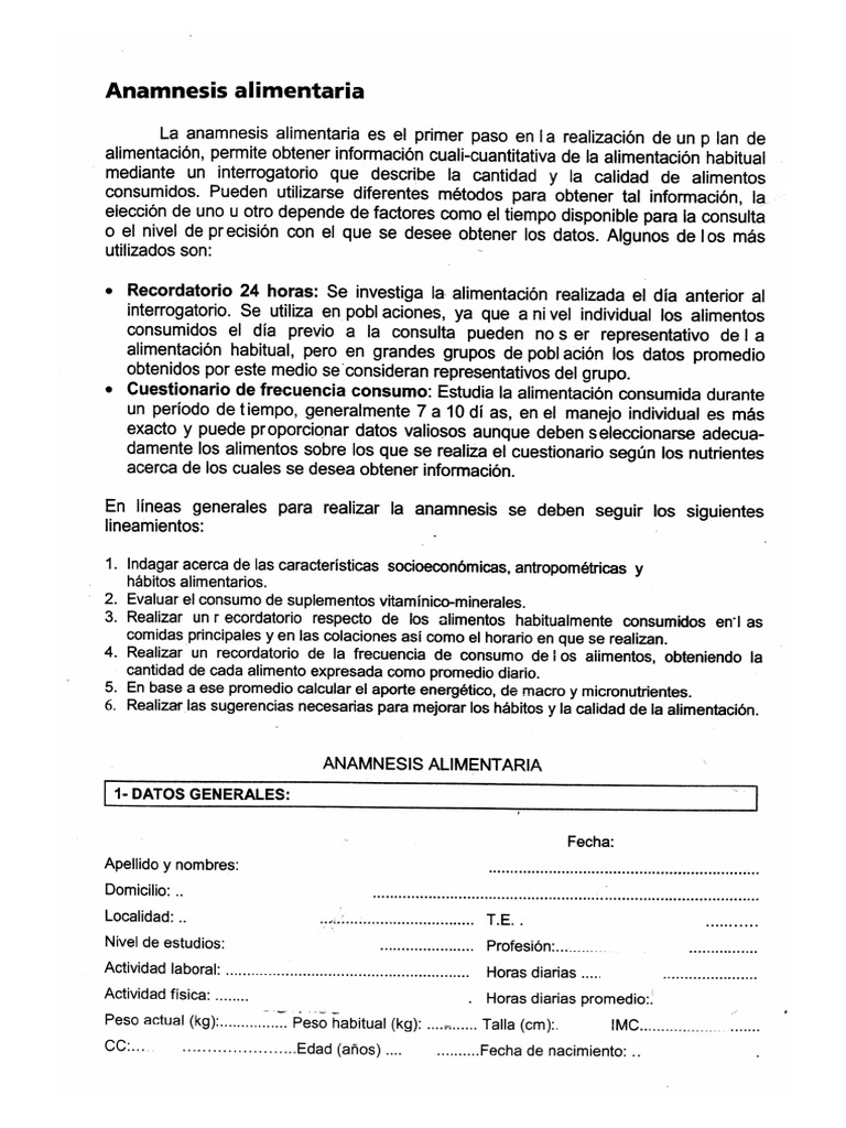 U8 - 3 Anamnesis Alimentaria - Recordatorio y Frecuencia 1 | PDF