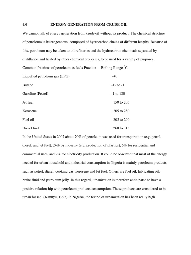 Energy Generation From Crude Oil | PDF | Oil Spill | Petroleum