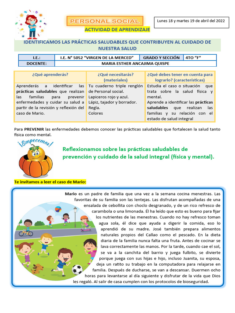 20 Actividad de Personal Social Ident Las Práct Saludables Q Contrib A La Buena Salud L-18-04 ...