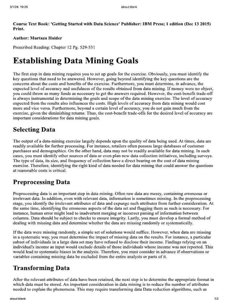 Data Mining Process | PDF
