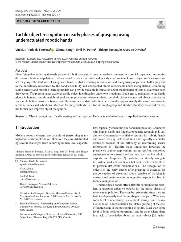 Tactile Object Recognition In Early Phases Of Grasping Using
