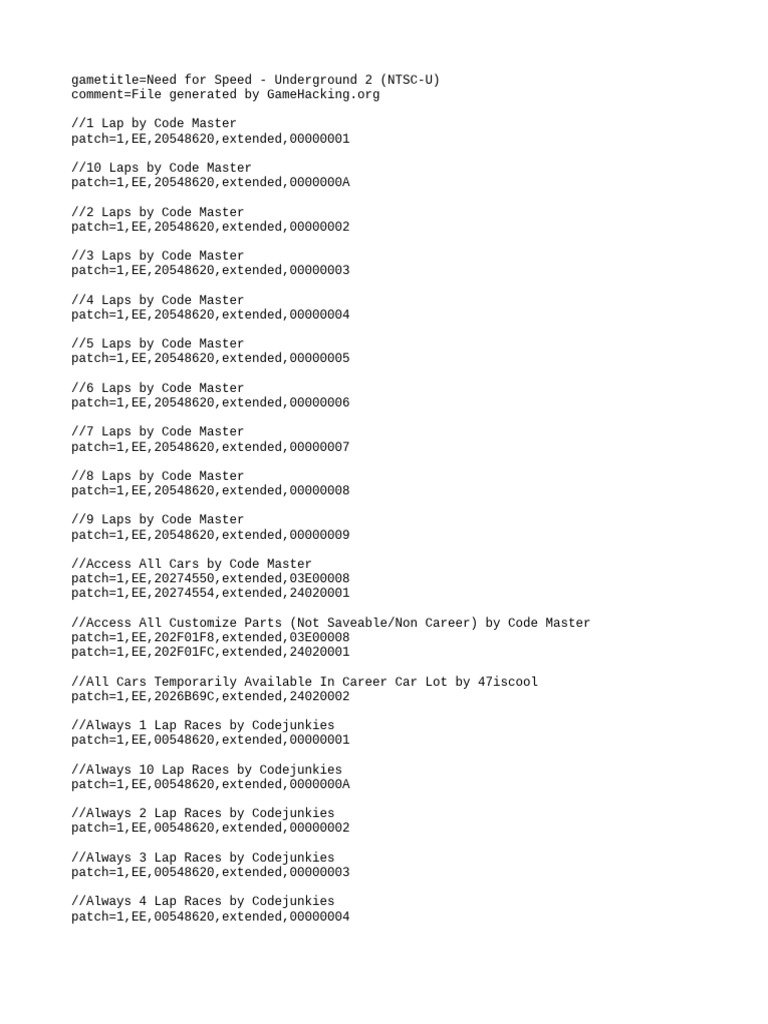 NFS Underground 2 Cheat Codes and Patches | PDF | Business | Technology ...