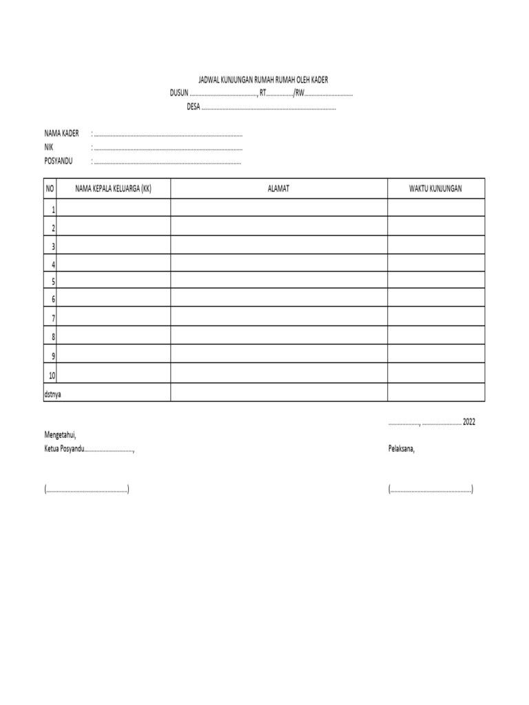 Daftar Nama Kk Untuk Form Posyandu Pdf