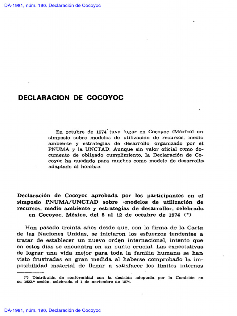 Declaración de Cocoyoc | PDF | Economias