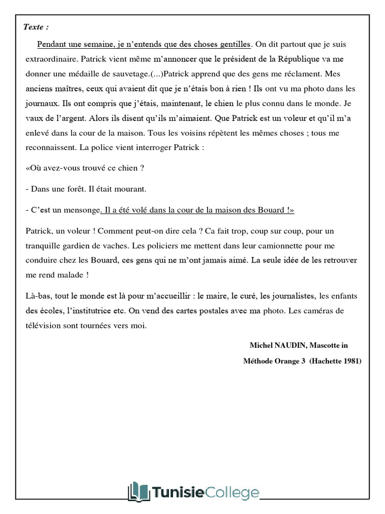 Devoir de Contrôle N°2 - Français - 7ème (2022-2023) MR Chihaoui ...
