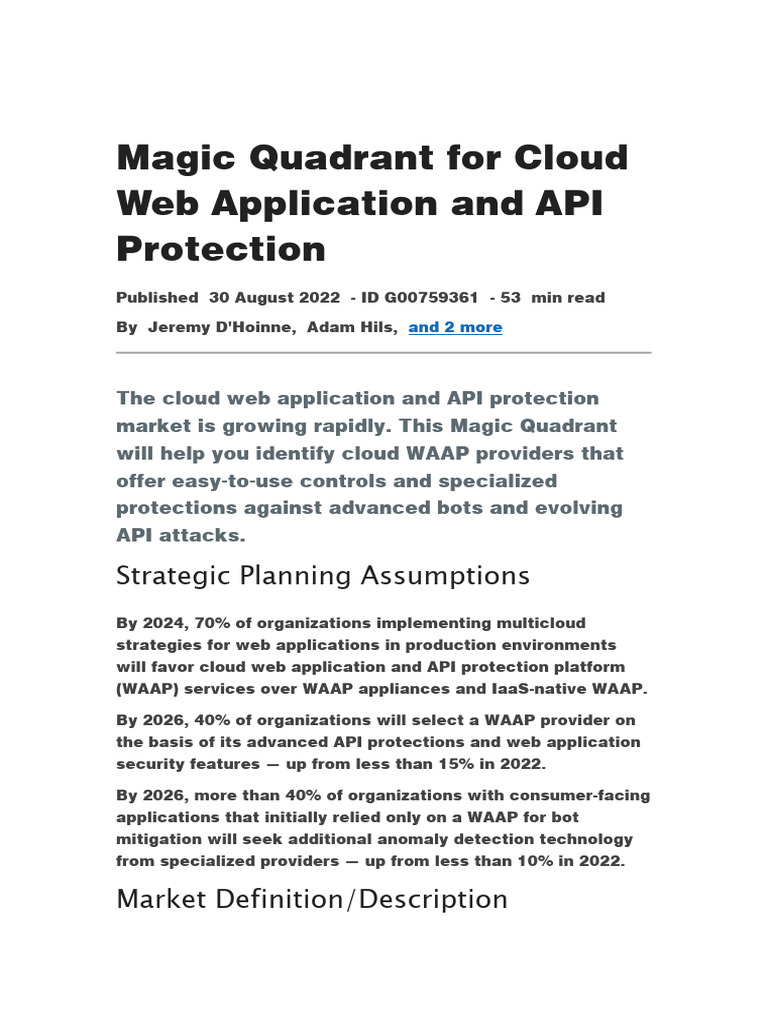 Magic Quadrant For Cloud Web Application and API Protection | PDF | Cloud Computing | Computing