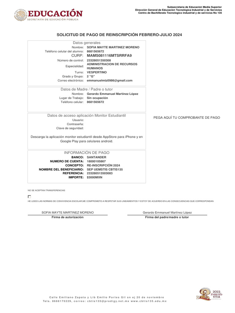 Ficha de Reinscripcion | PDF