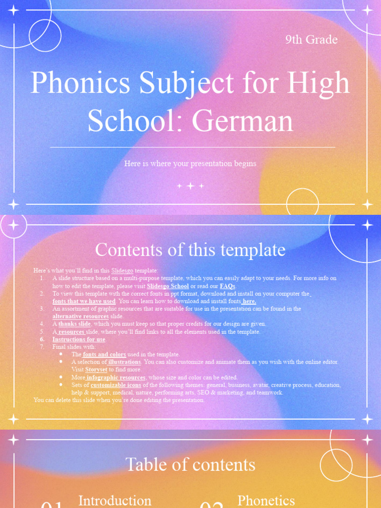 Phonics Subject For High School - 9th Grade - German - by Slidesgo ...
