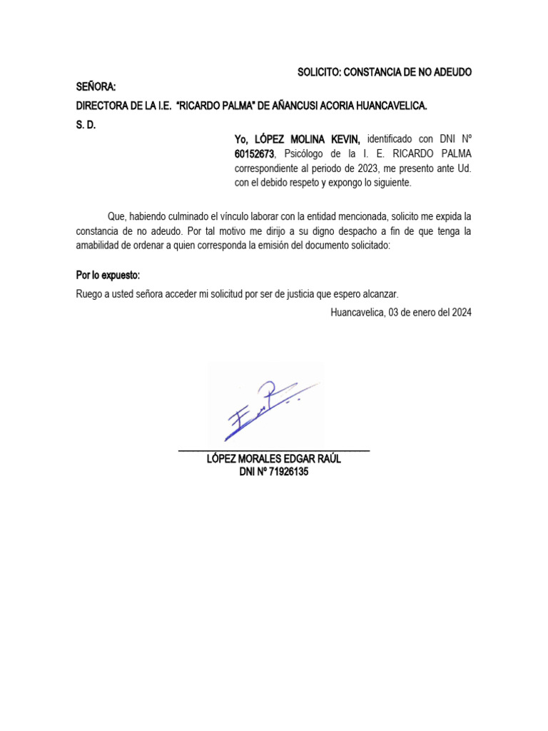 Solicitud Constancia de No Adeudo | PDF