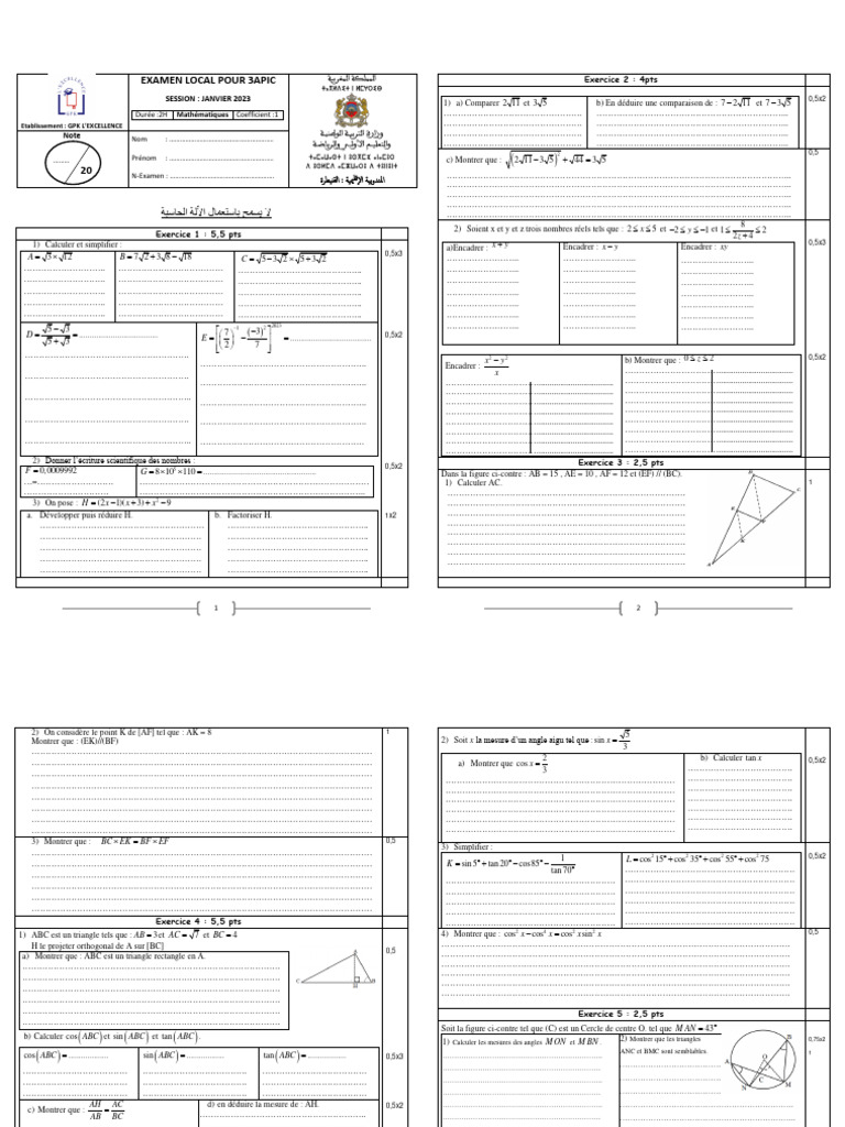 Examen Local Maths 3AC v1 | PDF