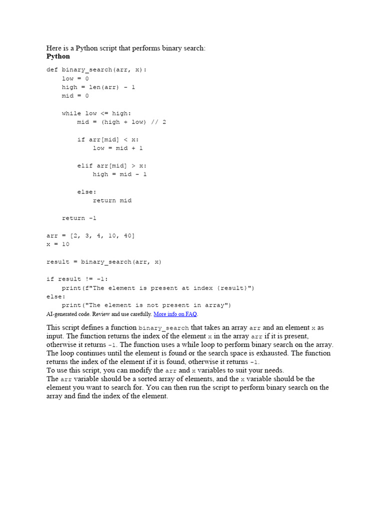 Python Script To Perform Binary Search | PDF