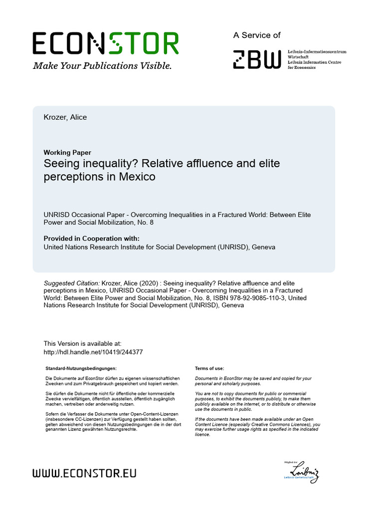 A. Krozer, «Seeing Inequality. Relative Affluence and Elite Perceptions in Mexico» | PDF ...