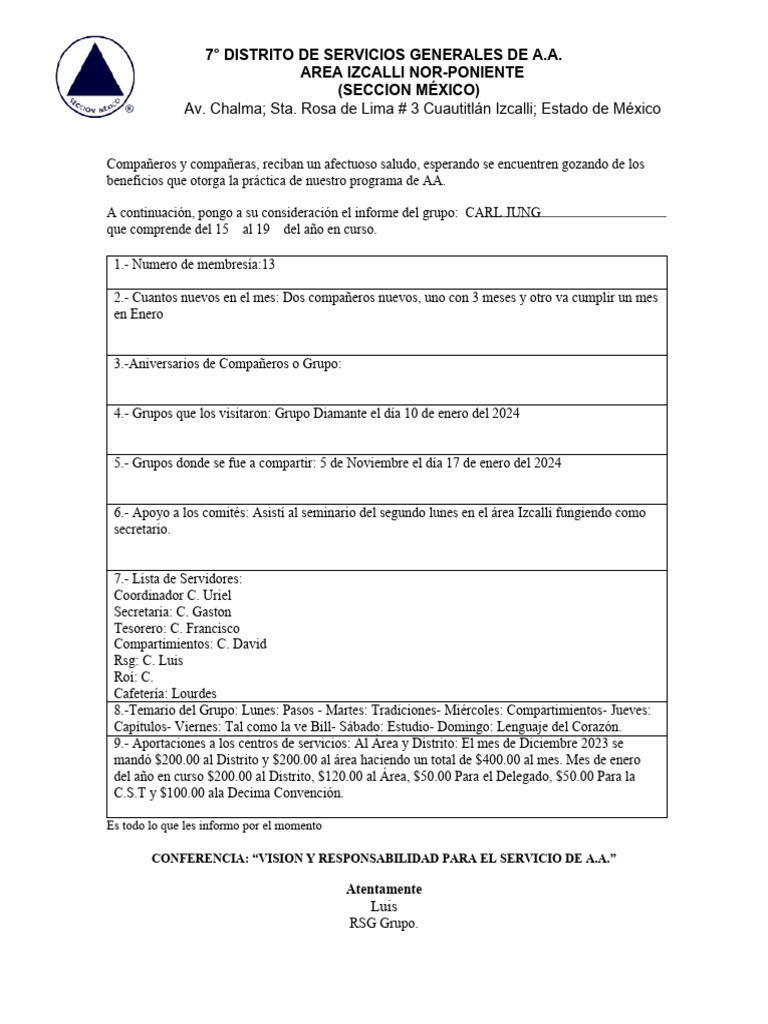 Formato para Informe de Grupo para Los RSG | PDF