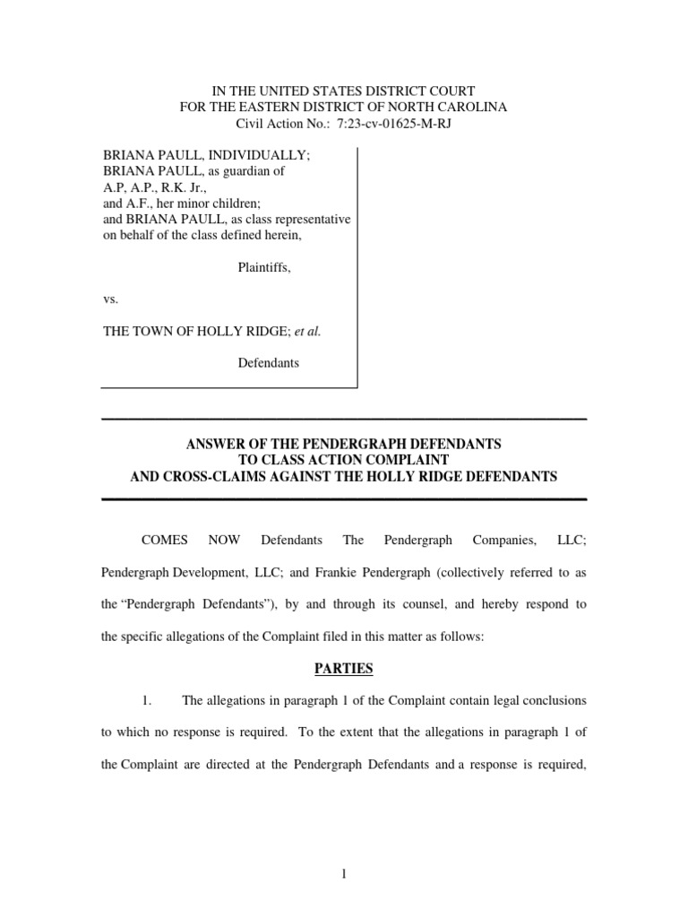 Pendergraph Defendants' Response to Class Action | PDF | Affirmative ...