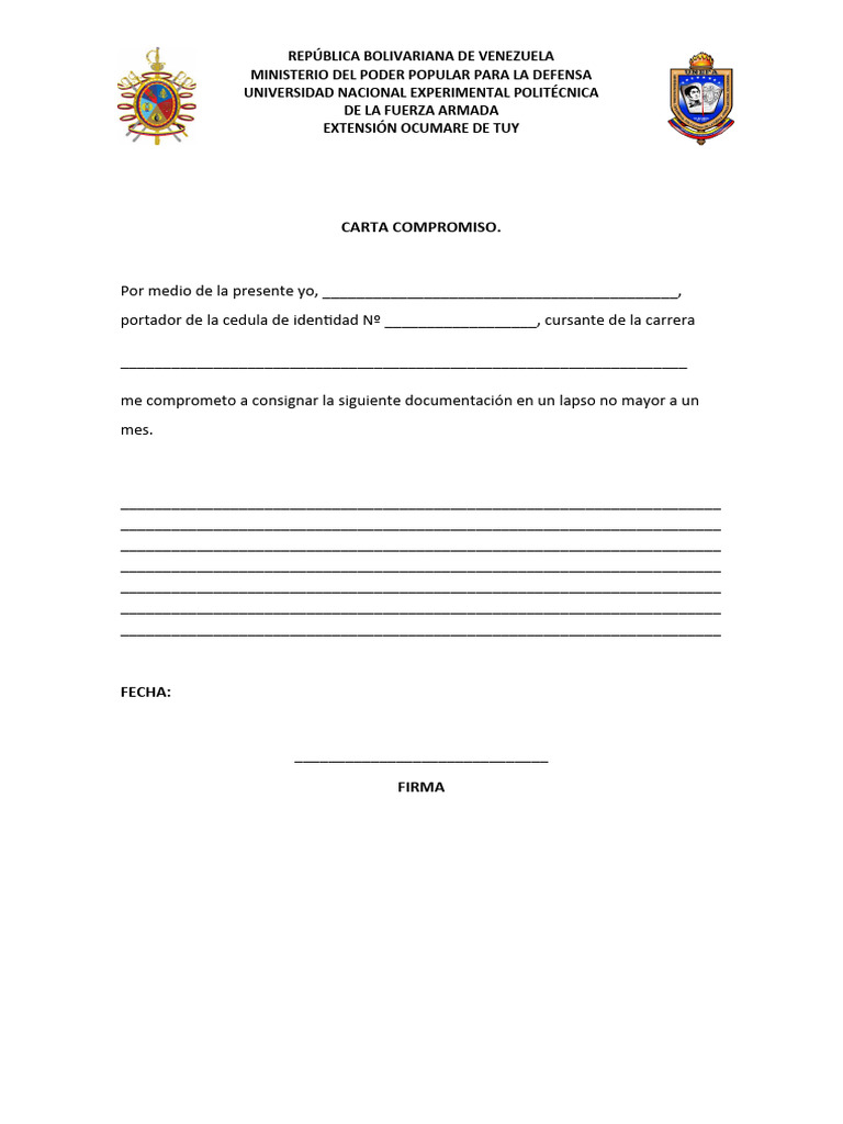 CARTA COMPROMISO DOCUMENTOS PENDIENTES | PDF