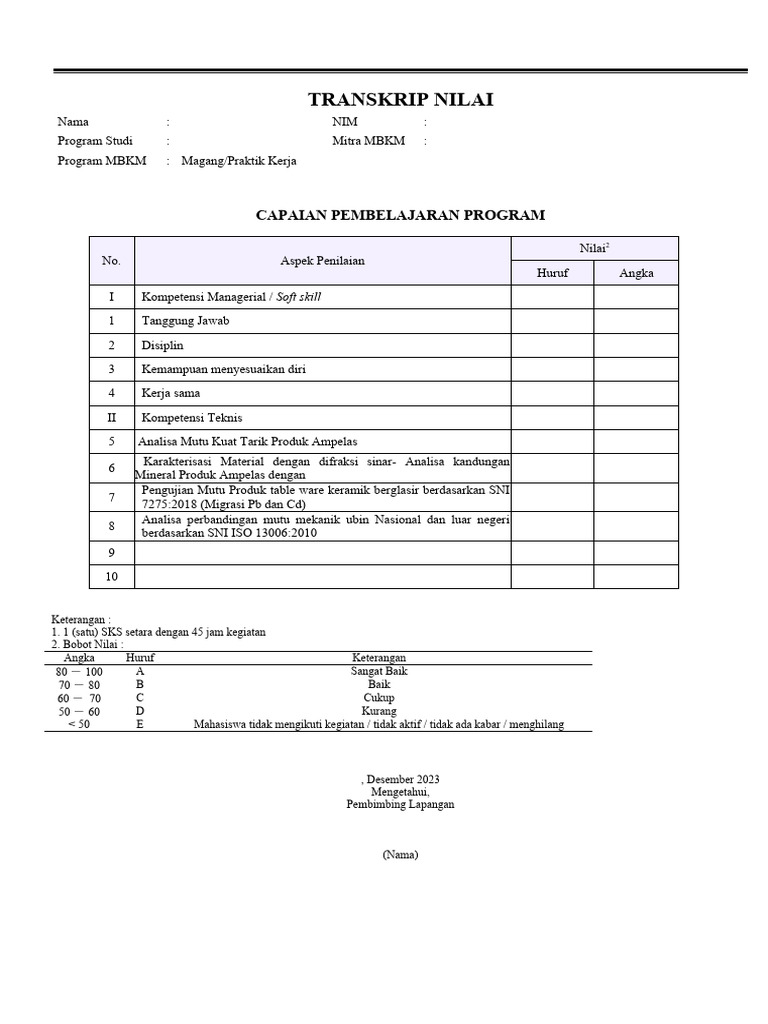 Contoh Transkrip kegiatan MBKM | PDF