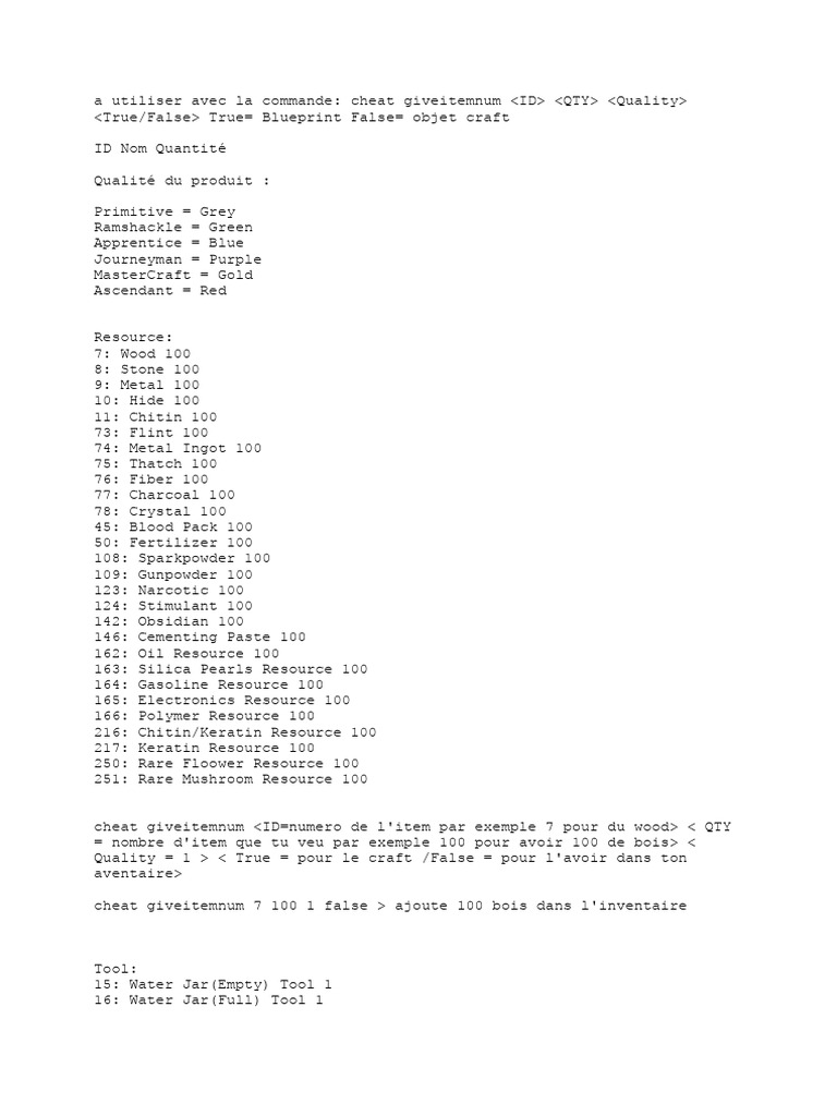 Commandes Add Item Et Spawn Dino | PDF