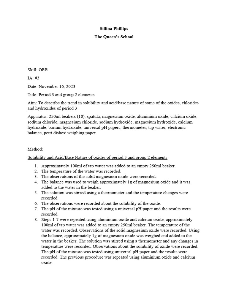 Chem IA #3 | PDF | Hydroxide | Magnesium