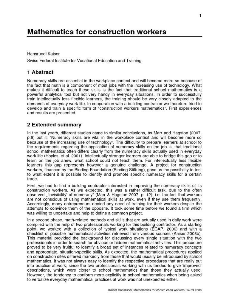 Mathematics for Construction Workers | PDF | Learning | Concept
