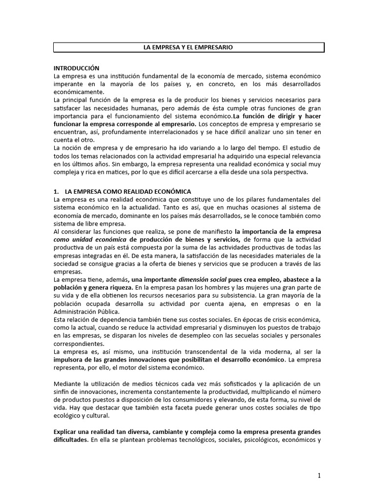 La Empresa y El Empresario | PDF | Business | Iniciativa empresarial