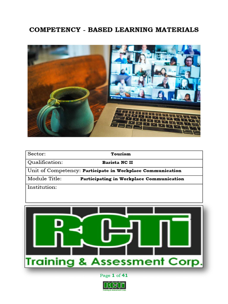 CBLM BASIC 1 Participate in Workplace Communication | PDF | Communication | Nonverbal Communication