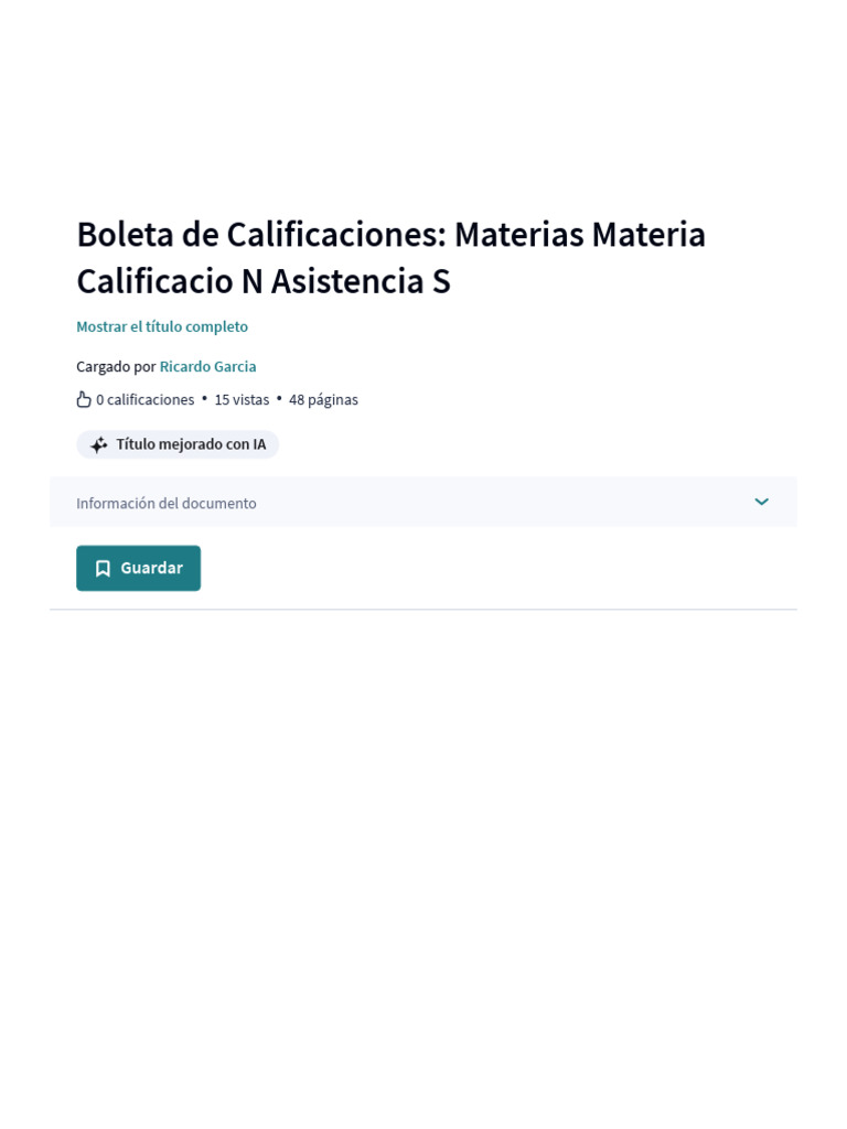 Boleta de Calificaciones - Materias Materia Calificacio N Asistencia S - PDF - Ingeniería de ...