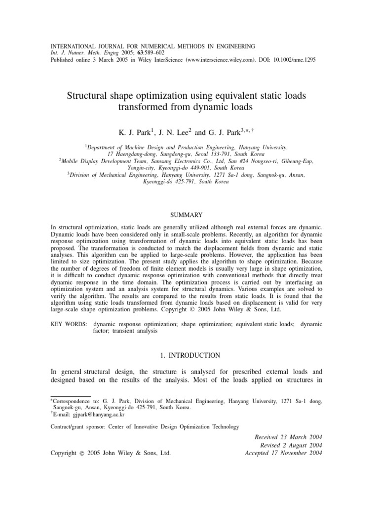 ParkEtal05 DynamicOptimizationWithEquivStaticLoads | PDF | Mathematical Optimization | Finite ...