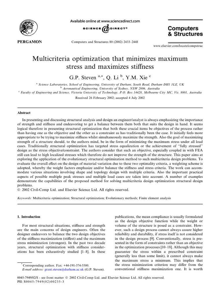 StevenEtal02 MulticriteriaOptimization | PDF | Mathematical Optimization | Stress (Mechanics)