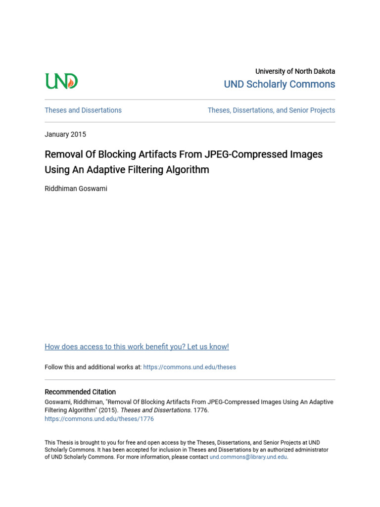 Removal of Blocking Artifacts From JPEG-Compressed Images Using A | PDF ...