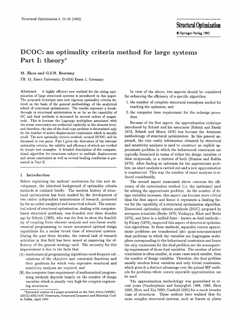 ZhouAndRozvany92 DCOCTheory | PDF | Mathematical Optimization | Mathematical Analysis