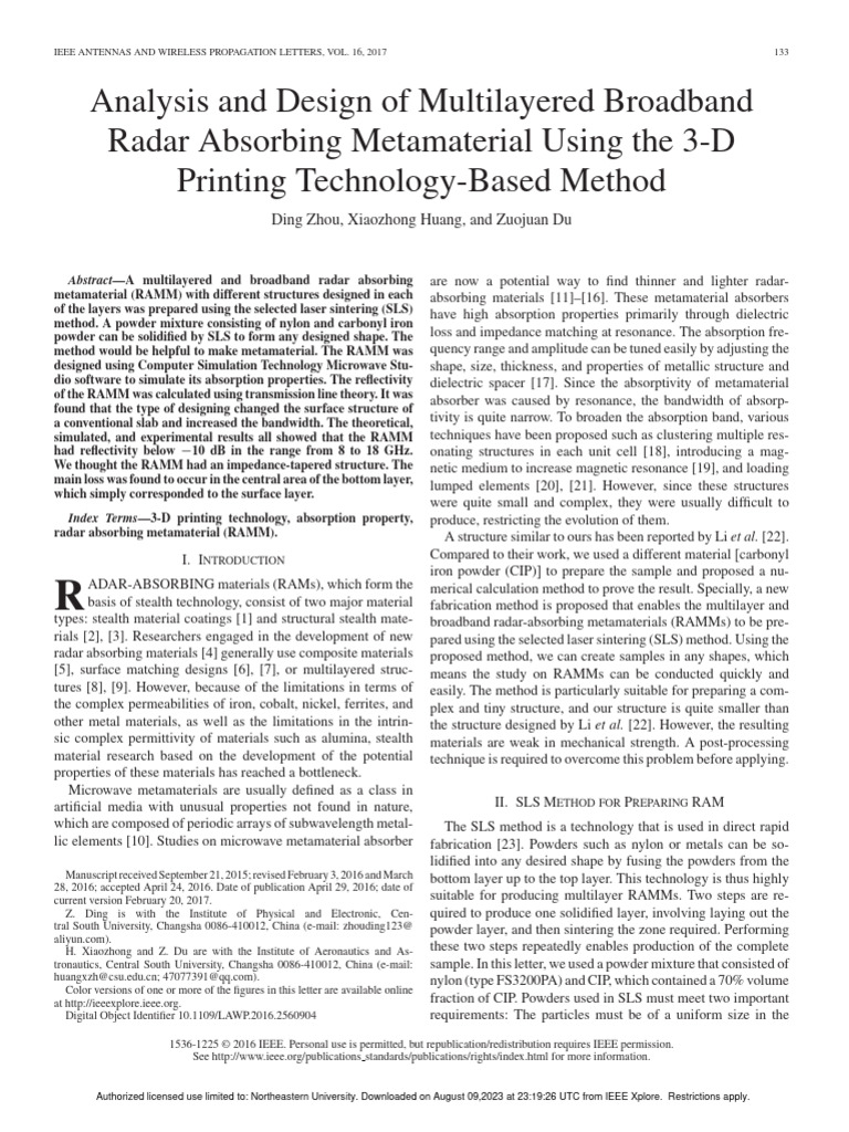 Analysis and Design of Multilayered Broadband Radar Absorbing Metamaterial Using The 3-D ...