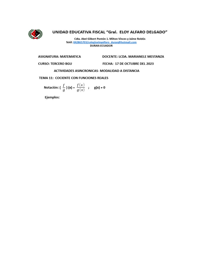 Matematica-3ERO BGU-17-10-2023 | PDF Matematica-3ERO BGU-17-10-2023 | PDF