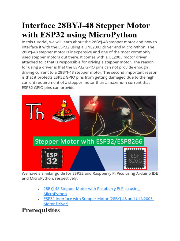 Interface 28BYJ-48 Stepper Motor With ESP32 Using MicroPython | PDF