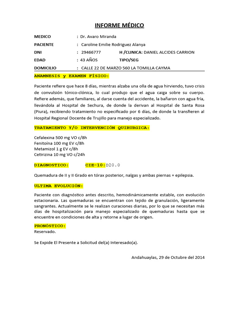 Formato Informe Medico | PDF