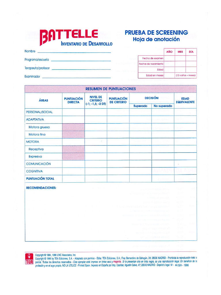 Prueba de Screening Battelle | PDF
