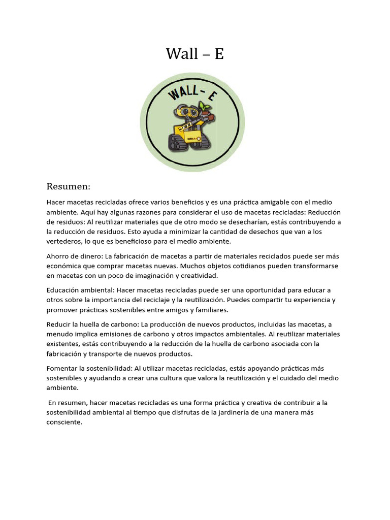 Wall E | PDF | Residuos | Reciclaje