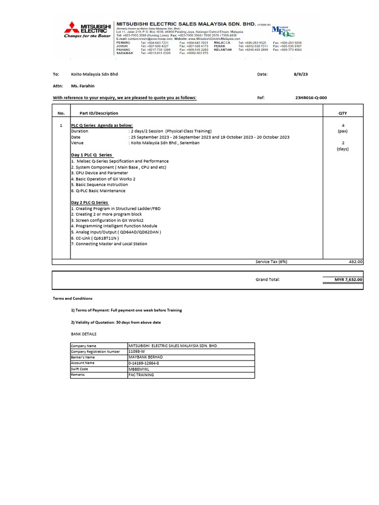 (C) 23HR016-Q-001 KISMEC Koito Malaysia SDN BHD PLC Q Series | PDF